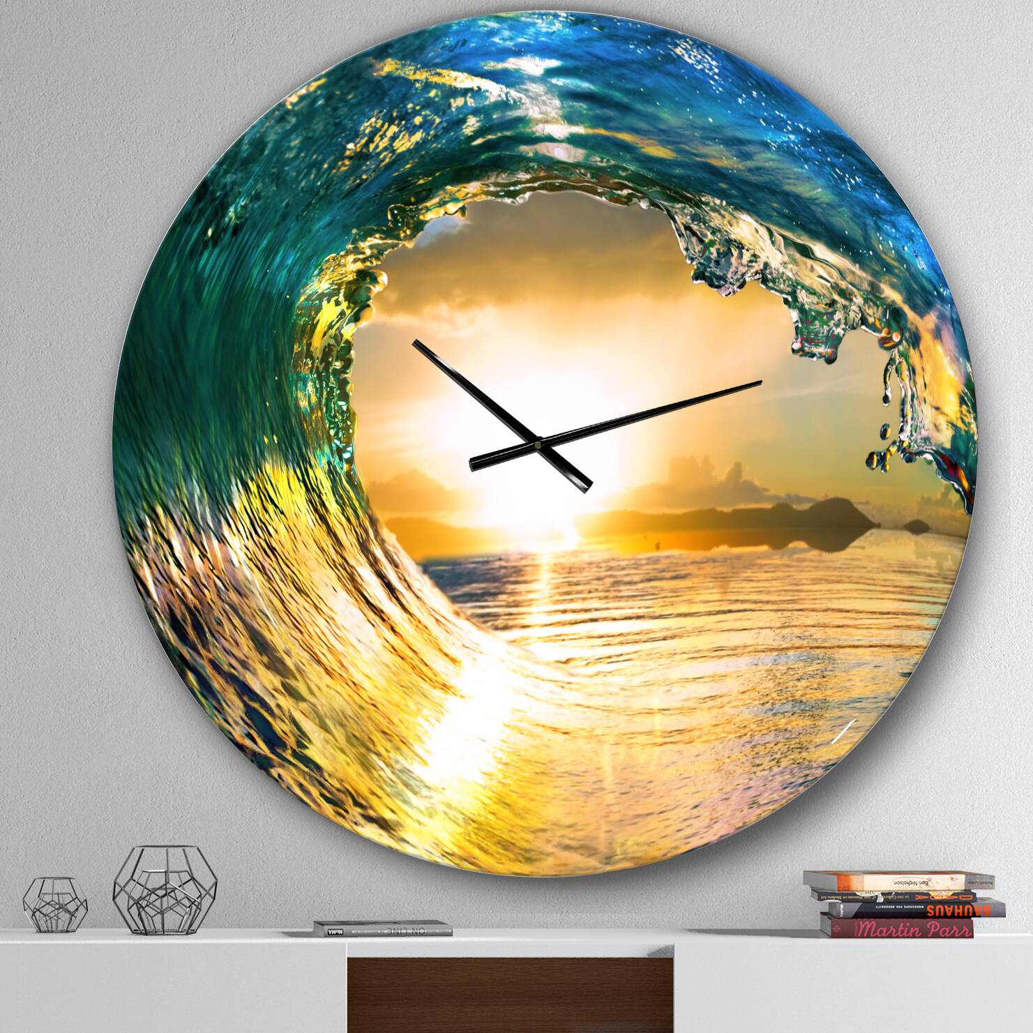 Designart 'Colored Ocean Waves Falling Down Ii Coastal Wall Clock ...