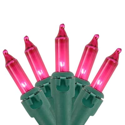 100ct. Mini Christmas String Lights with Green Wire, Color: Pink | Michaels