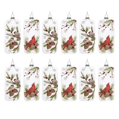 6" Glittered Glass Cardinal & Chickadee Ornaments Set | Michaels