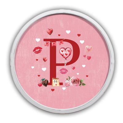 20" Valentine Things White Framed Round Monogram Print, Color: P | Michaels