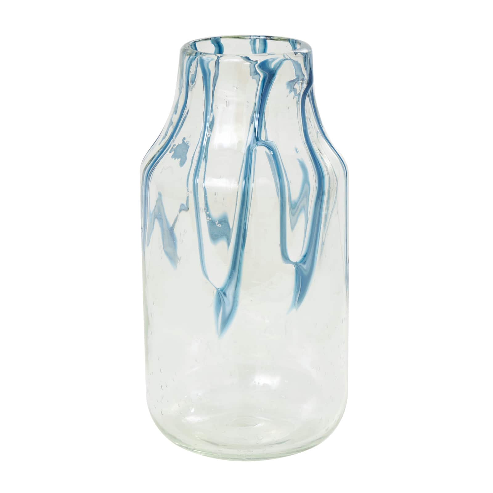 13" Cream with Wavy Blue Design Abstract Glass Vase | Michaels