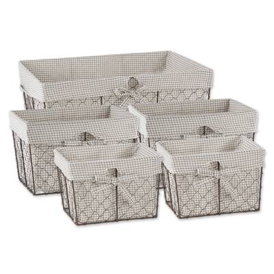 DII® Rustic Bronze Chicken Wire Baskets with Stone Gingham Liners Set ...