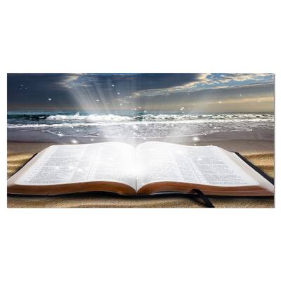 Designart - Jesus Bible at beach - Religious Art on Wrapped Canvas ...