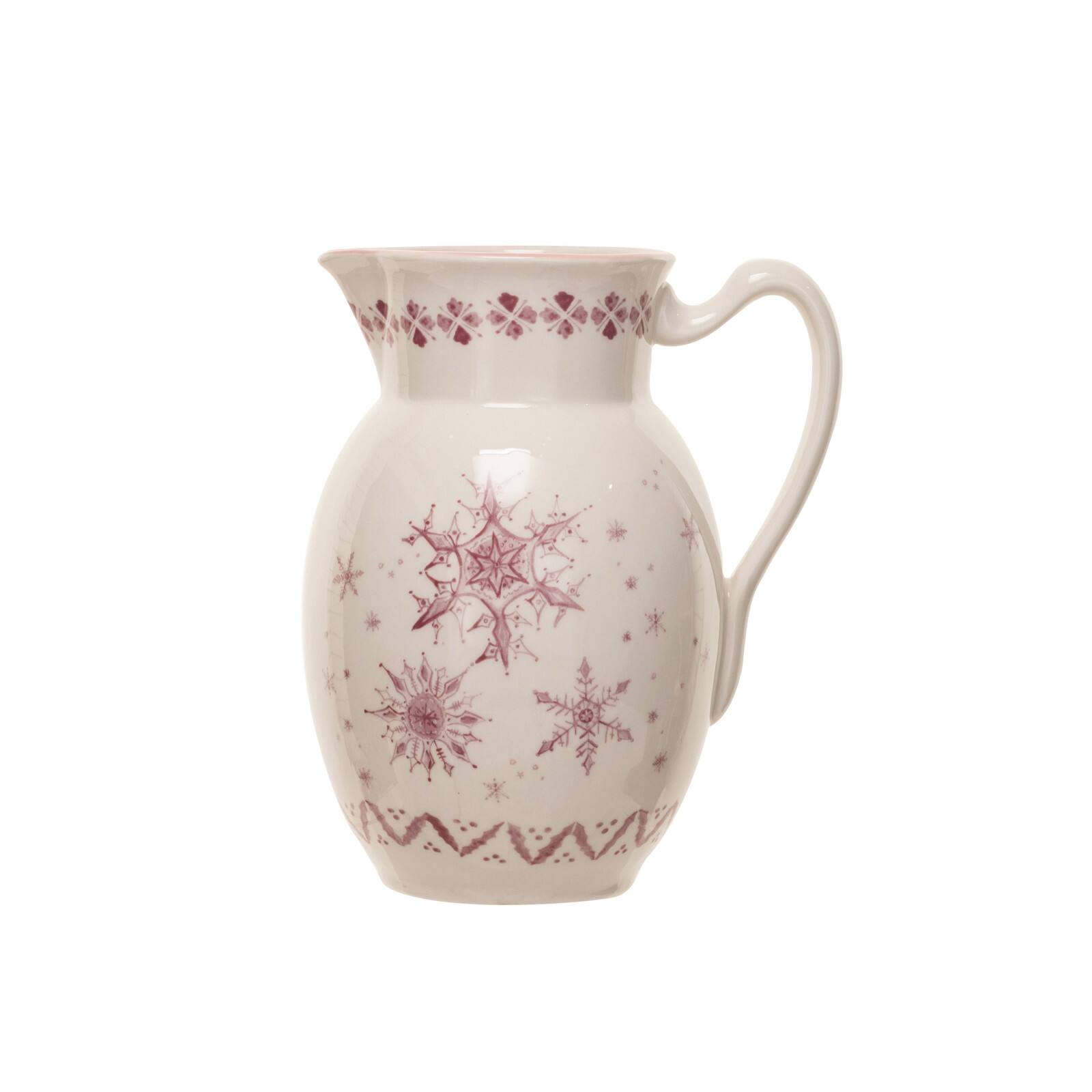 Hello Honey® 2qt. Pink & Cream Snowflake Stoneware Pitcher | Michaels