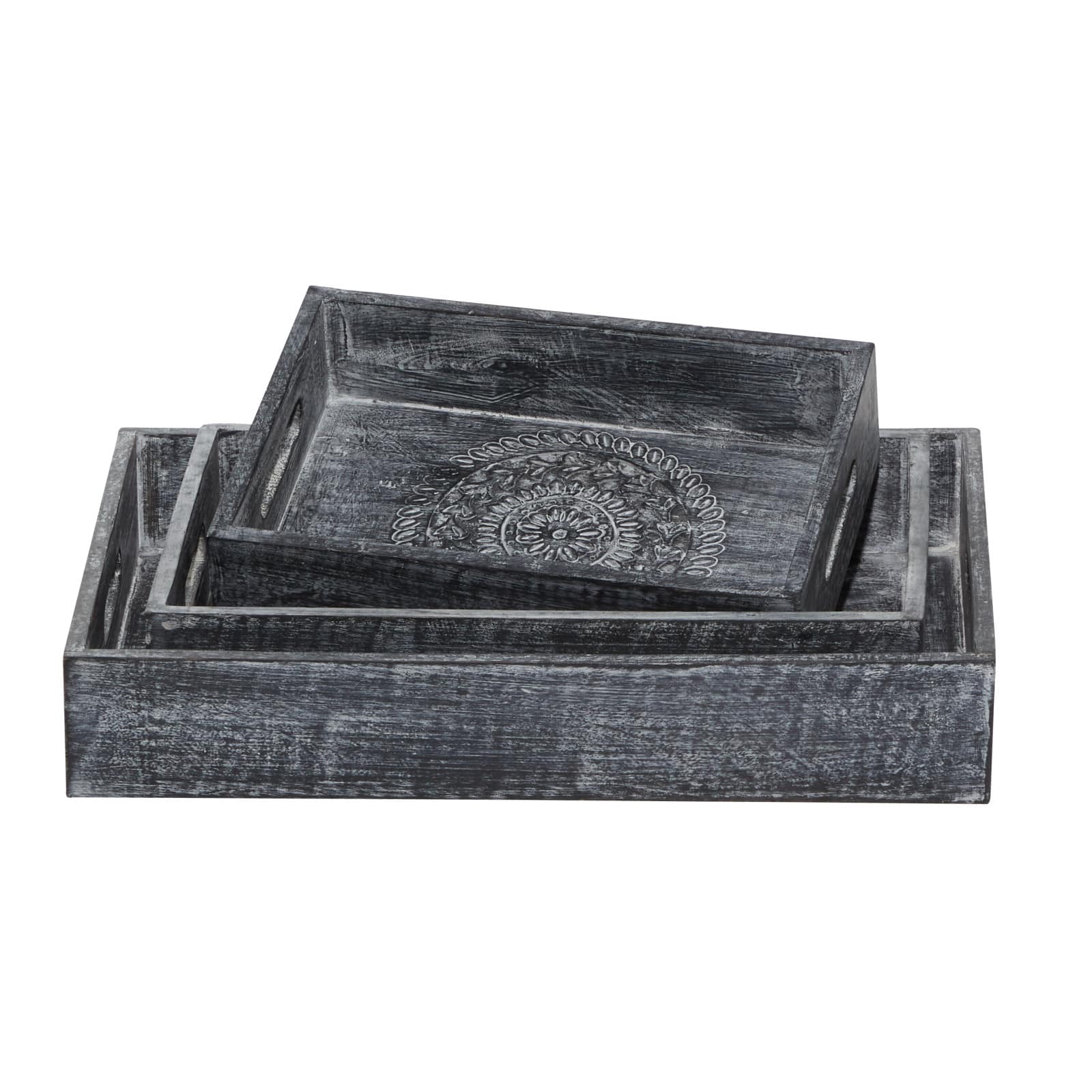 Black Mango Wood Traditional Tray Set | Michaels