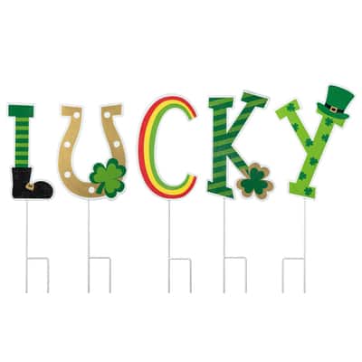 Glitzhome® Set of 5 St. Patrick's Metal "Lucky" Yard Stake | Michaels