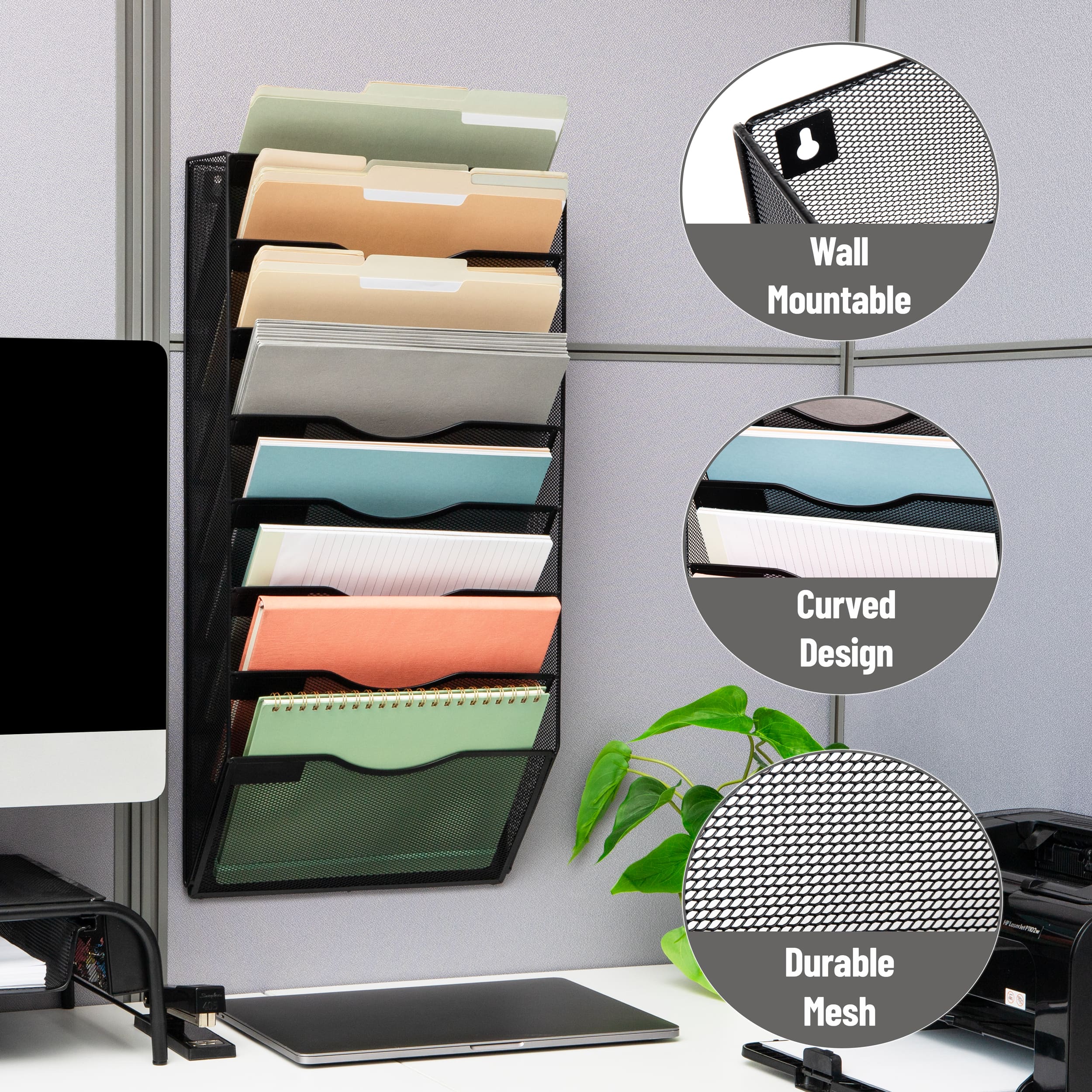Mind Reader Wall File Organizer, 8 Pocket Hanging Document Rack, Office ...
