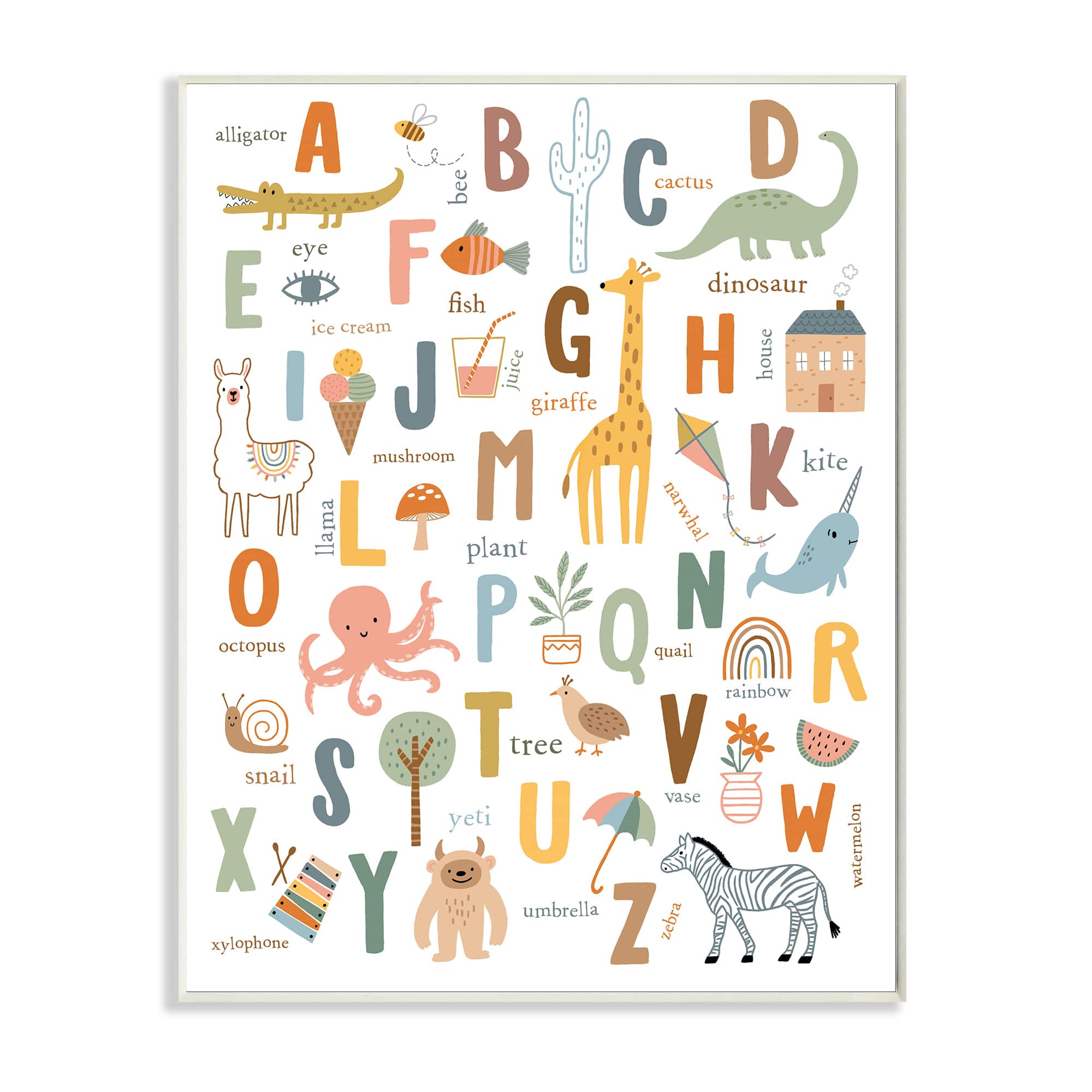 Stupell Industries Fun Educational ABC Chart Cute Animals Wood Wall ...