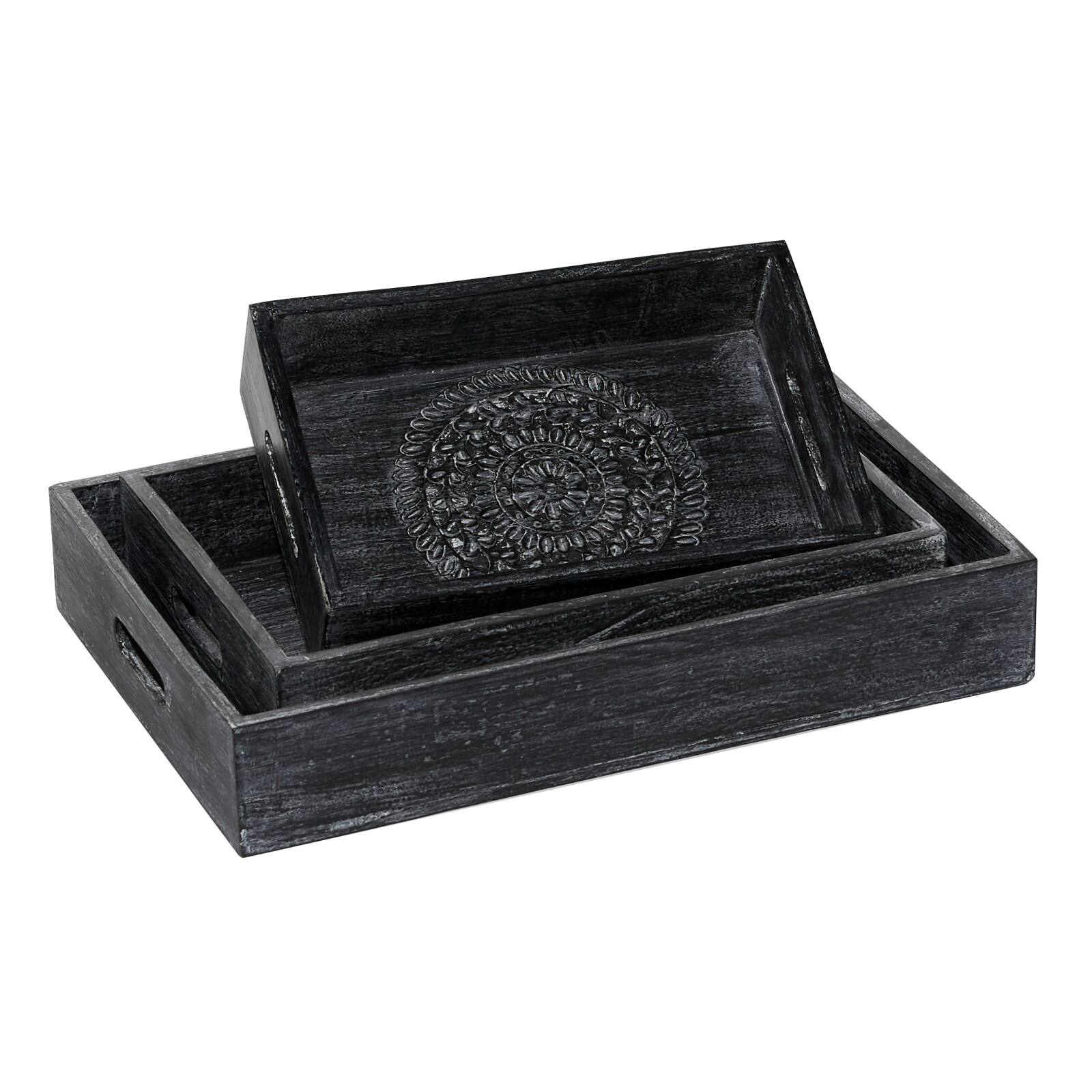 Black Mango Wood Traditional Tray Set | Michaels