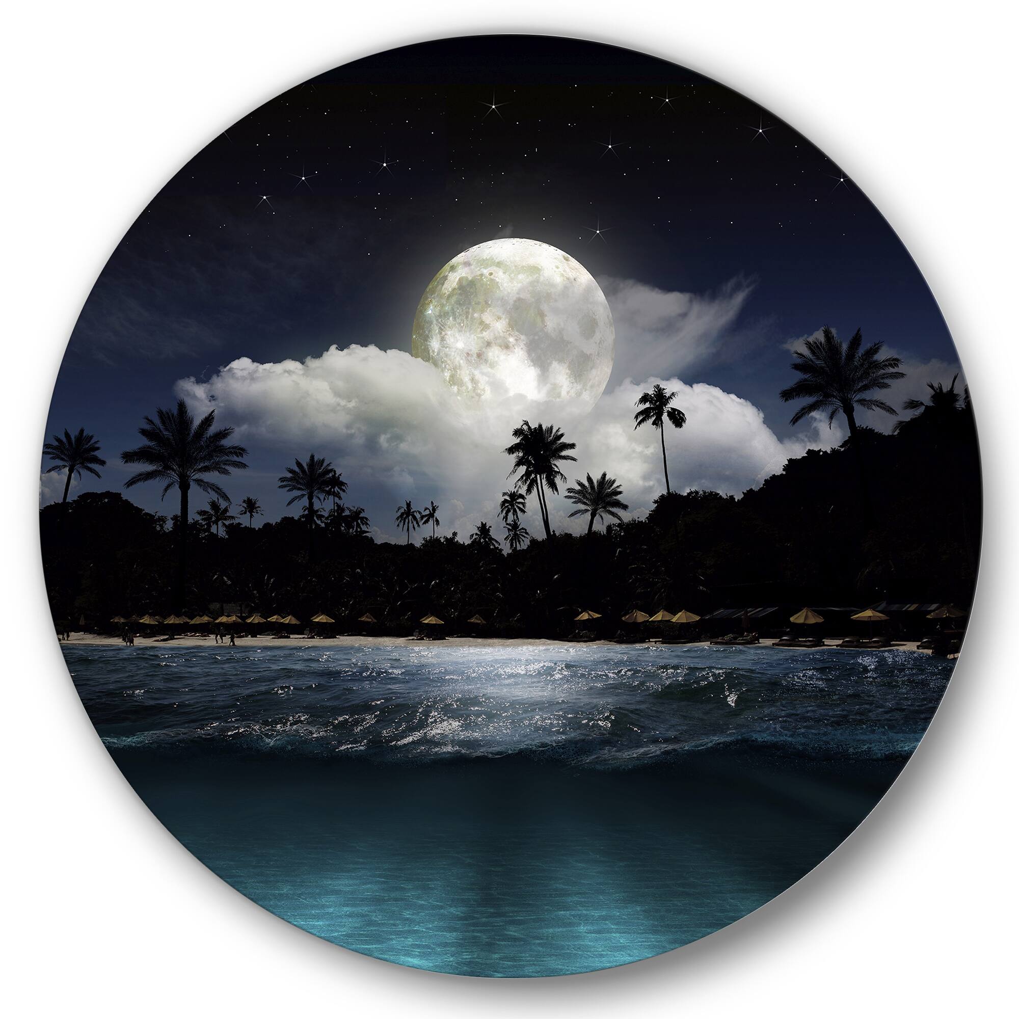 Designart - Fishing Boat Under Tropical Full Moon - Modern Metal Circle ...