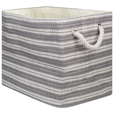 DII® Large Gray Basketweave & White Stripe Rectangle Paper Basket ...