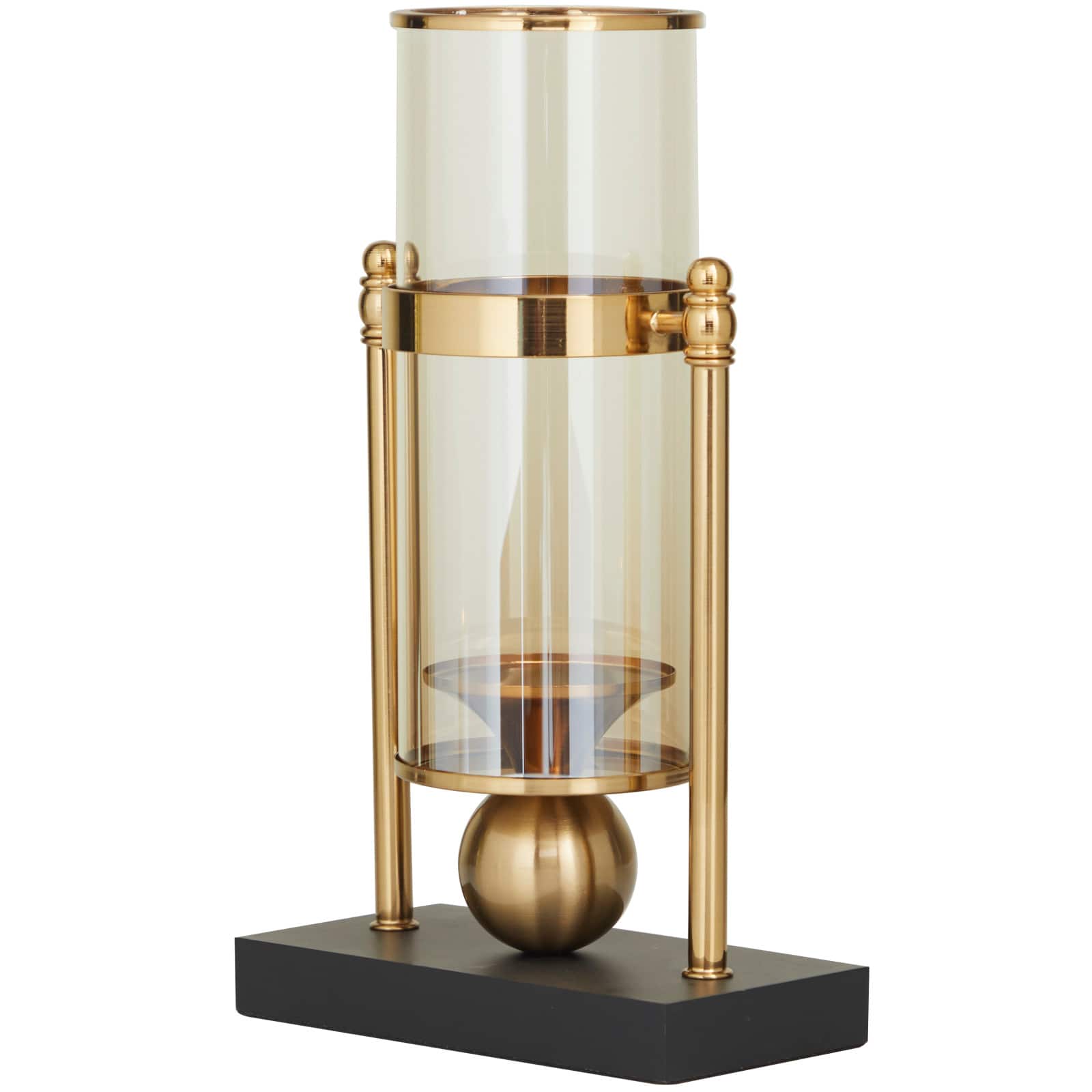 CosmoLiving by Cosmopolitan 13" Gold Metal Pillar Hurricane Lamp with ...