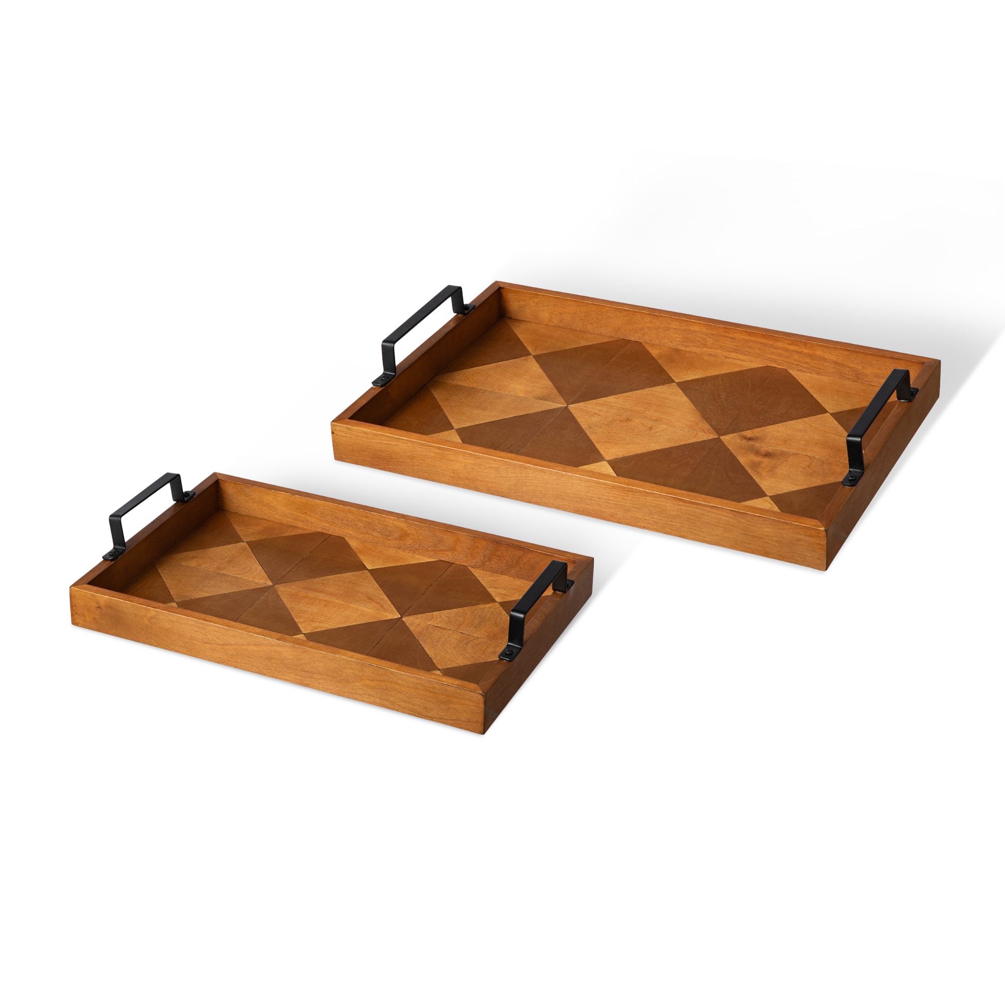 Glitzhome® Rectangle Wood Geometric Trays Set | Michaels