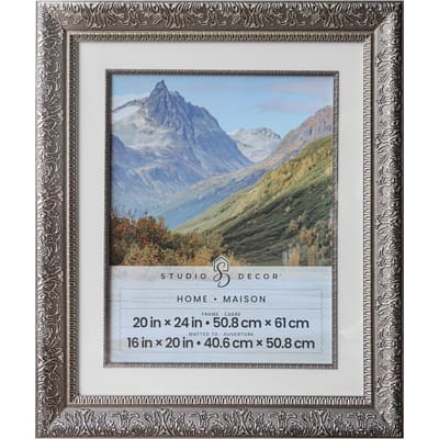 Home Silver Floral Frame with Mat by Studio Décor®, Size: 20" x 24 ...