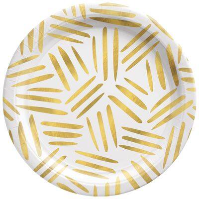 10" Gold Motifs Round Metallic Paper Plates, 20ct. | Michaels