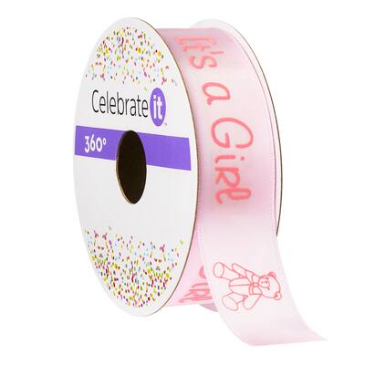 Buy in Bulk - 12 Pack: 7/8" x 5yd. Satin "It's A Girl" Ribbon by ...
