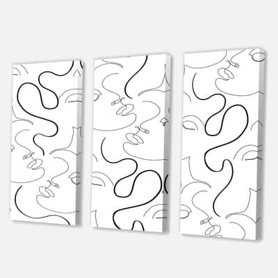 Designart - Monochrome One Line Drawing Portraits - Modern Canvas Wall ...