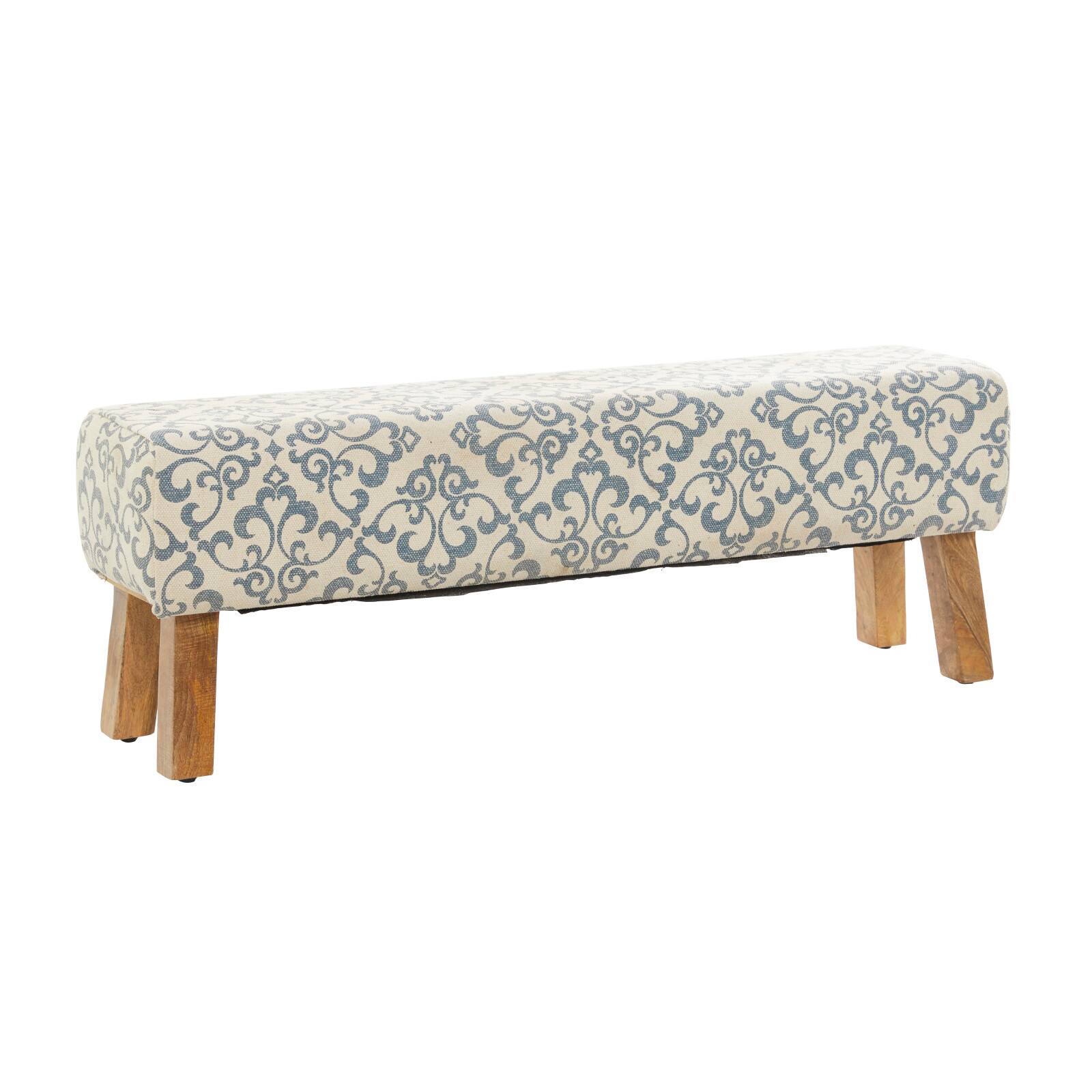 50" Cream Fabric Arabesque Scroll Bench with Wood Legs | Michaels