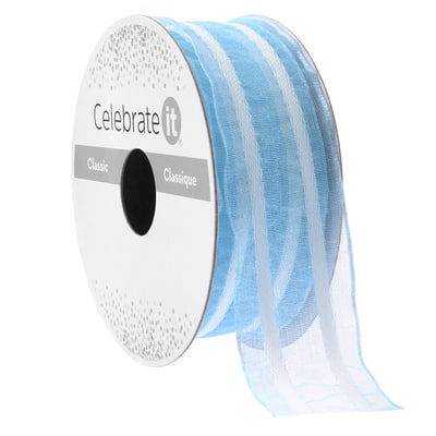 1" x 3yd. Light Blue Stripe Organza Ribbon by Celebrate It™ | Michaels