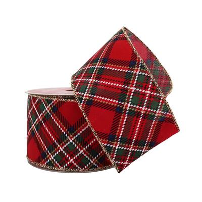 2.5" x 20ft. Red Tartan Wired Taffeta Ribbon by Celebrate It™ Christmas ...