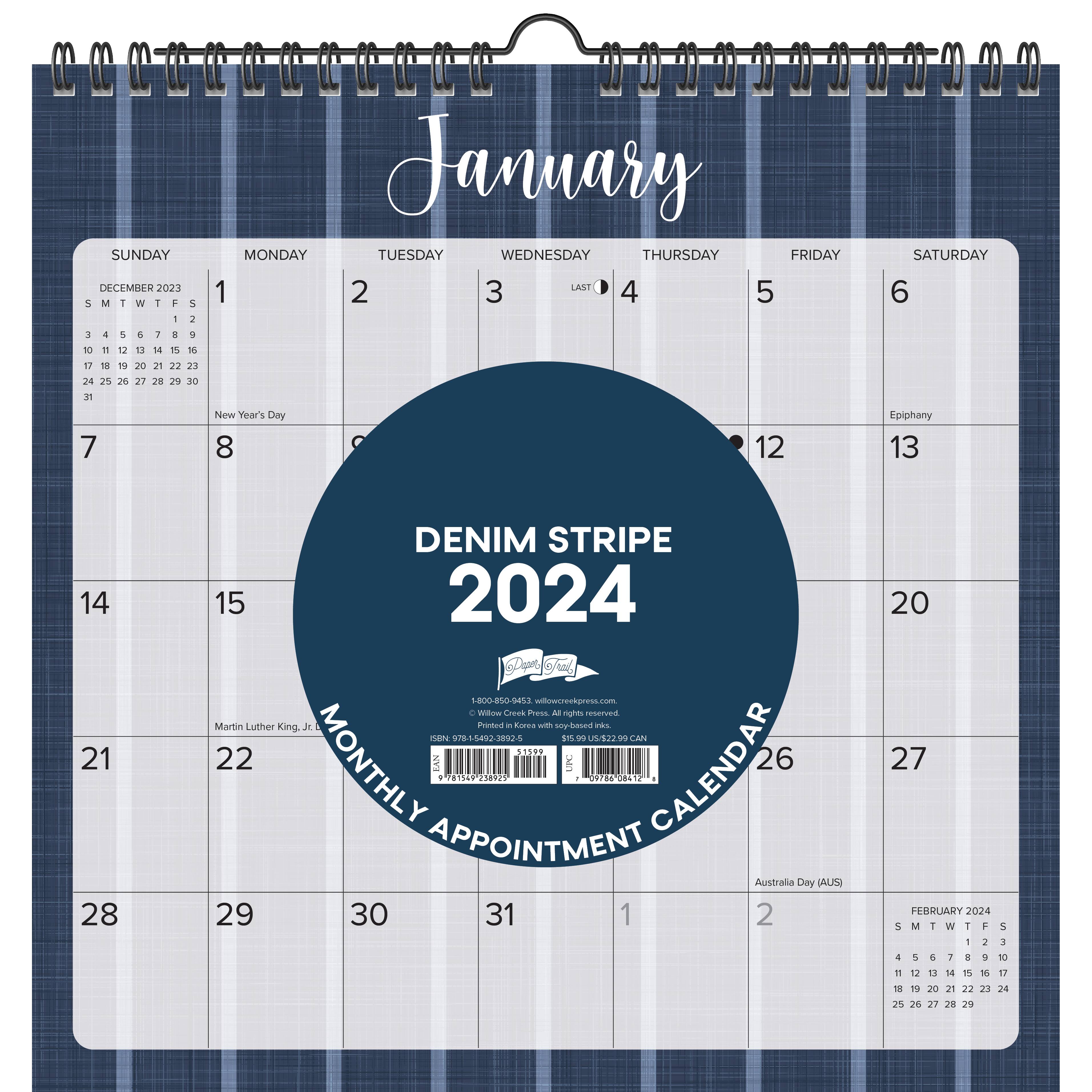 2024 Denim Stripe Spiral Wall Calendar | Michaels