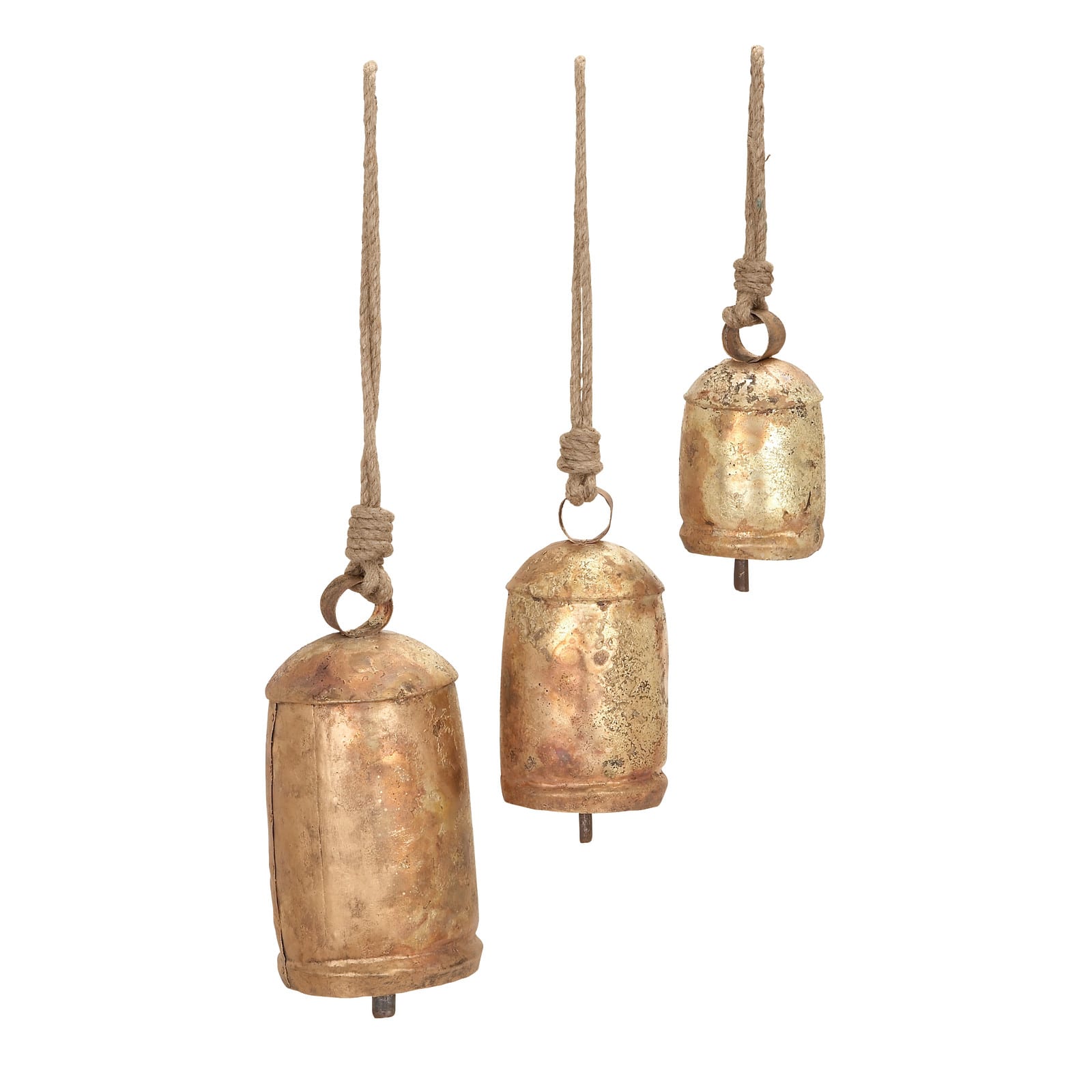 Gold Metal Rustic Decorative Cow Bell, Set of 3" 22", 18", 12" | Michaels