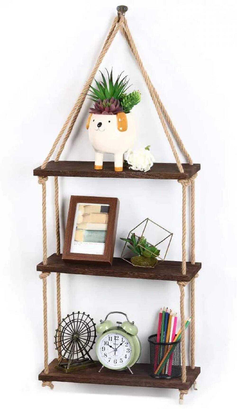 NEX™ Liantral 3-Tier Wood & Rope Hanging Shelves | Michaels