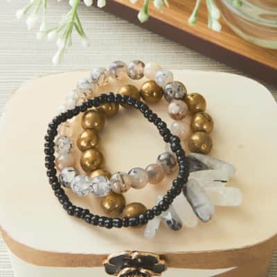 Black Quartz Stretch Bracelet Stack | Projects | Michaels