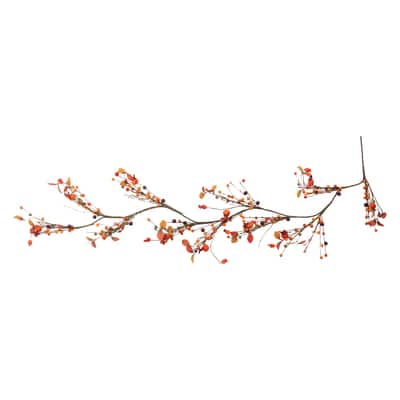 5ft. Autumn Harvest Berries & Leaves Rustic Twig Thanksgiving Garland ...