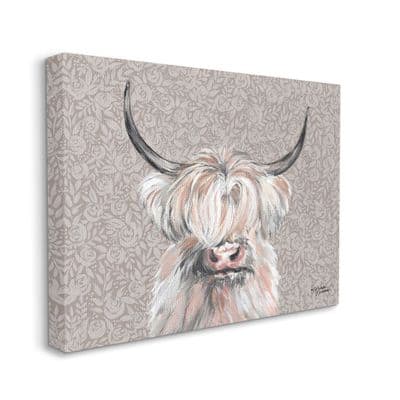 Stupell Industries Grumpy White Buffalo on Floral Print Farm Animal ...