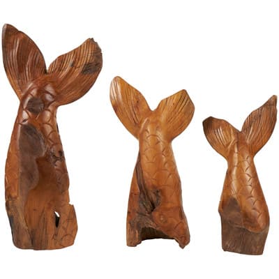 Brown Teak Wood Whale Handmade Tail Live Edge Sculpture with Intricate ...