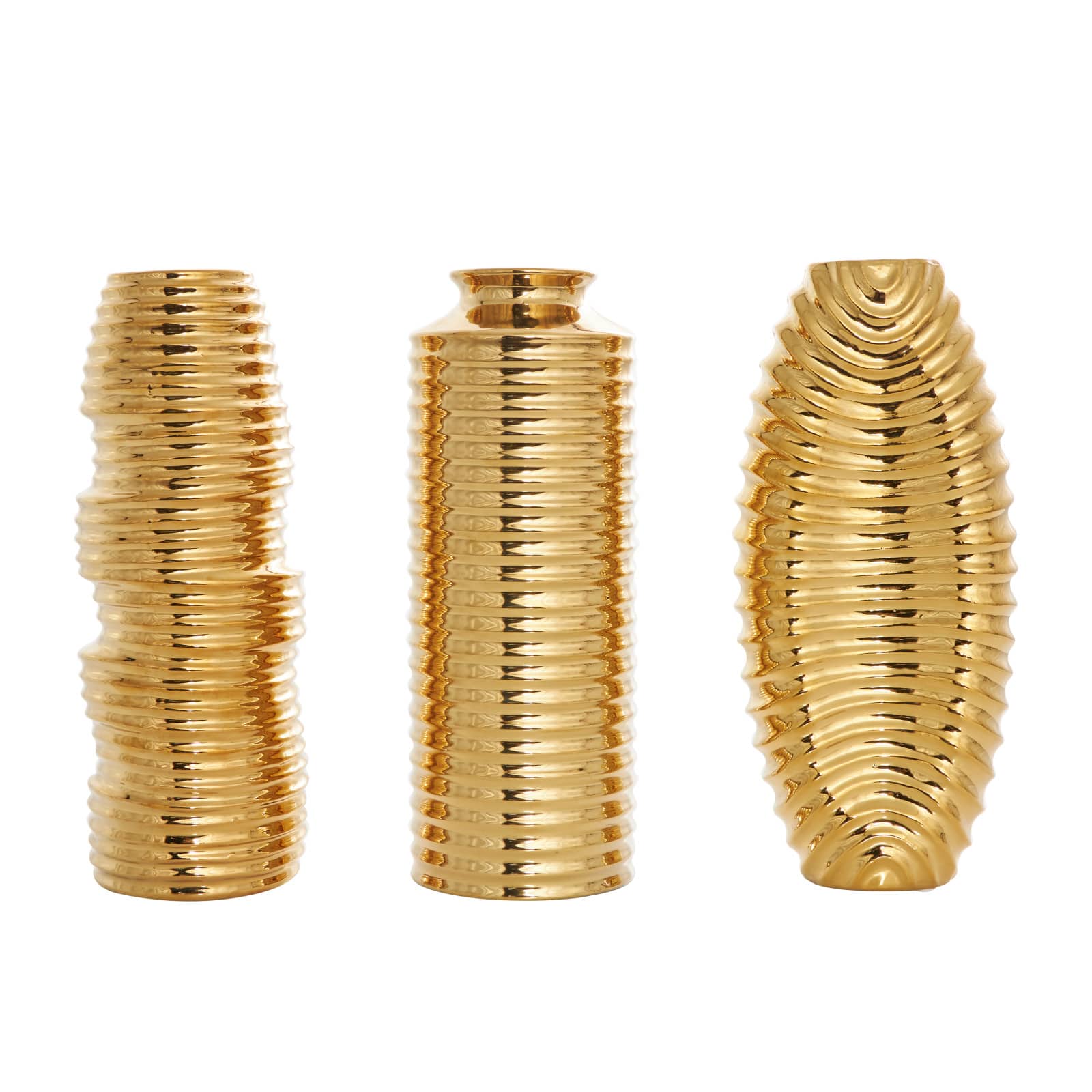 Gold Ceramic Dimensional Ribbed Vase Set | Michaels