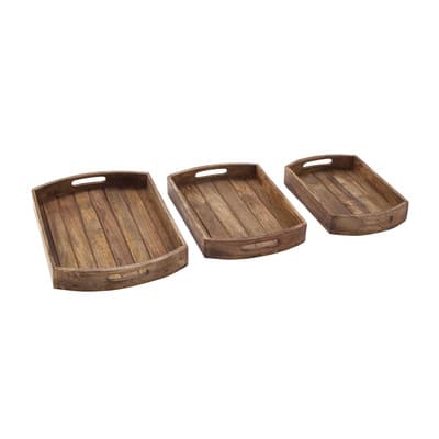 Light Brown Mango Wood Rustic Tray Set | Michaels