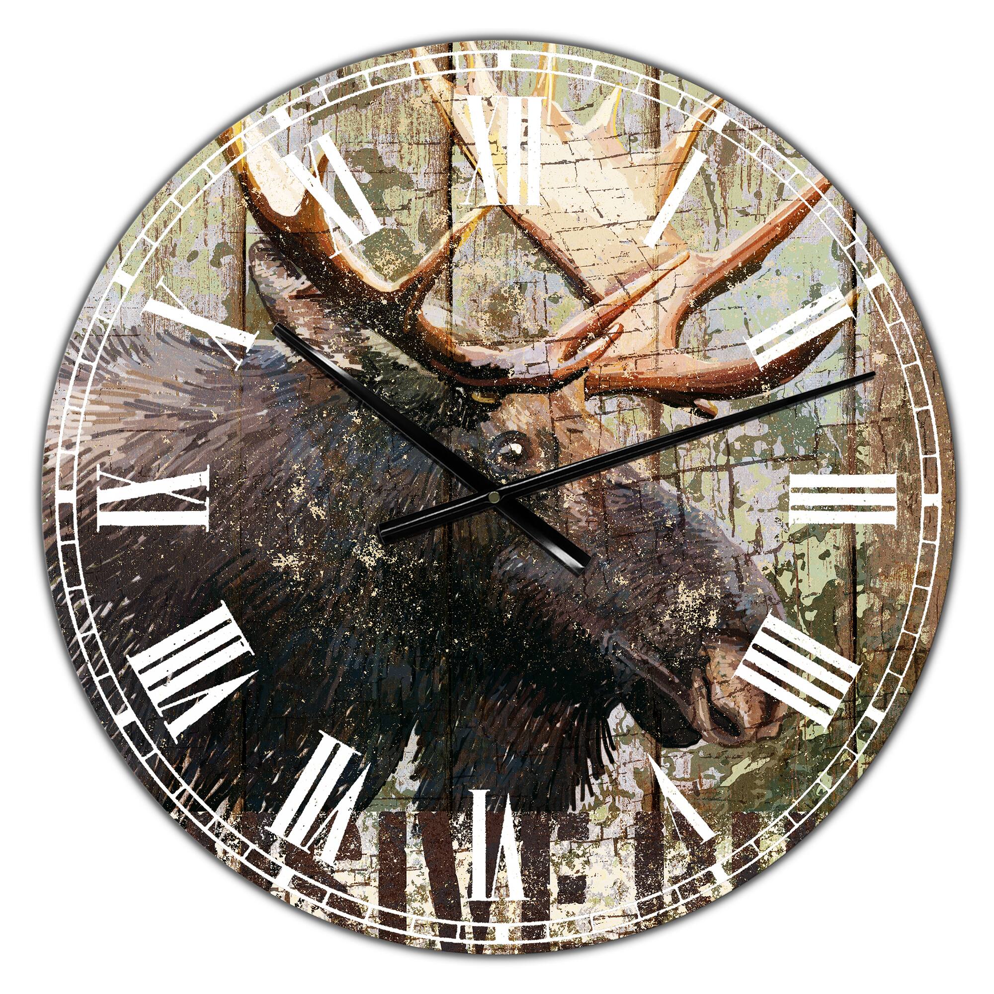 Designart 'Open Season Moose Oversized Traditional Wall Clock, Size: 23 ...