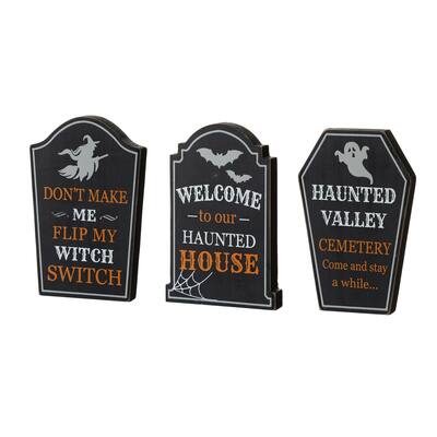 Glitzhome® 7" Tombstone Halloween Table Sign Set | Michaels