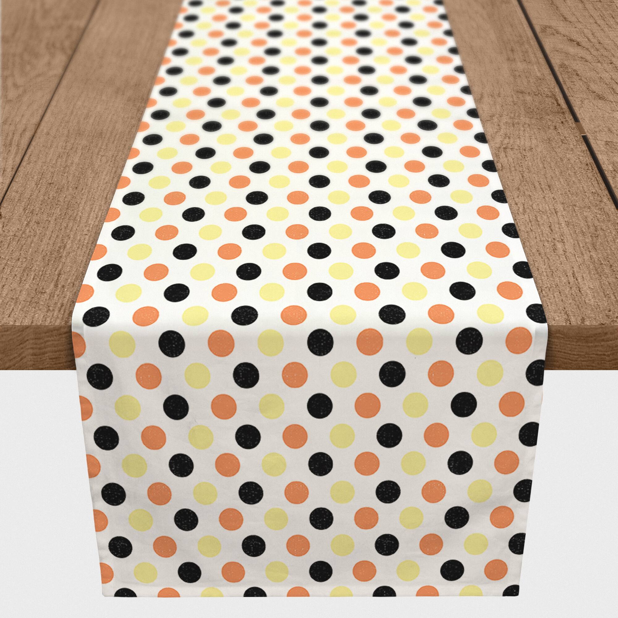 90" Retro Polka Dots Poly Twill Table Runner | Halloween Tabletop Decor ...