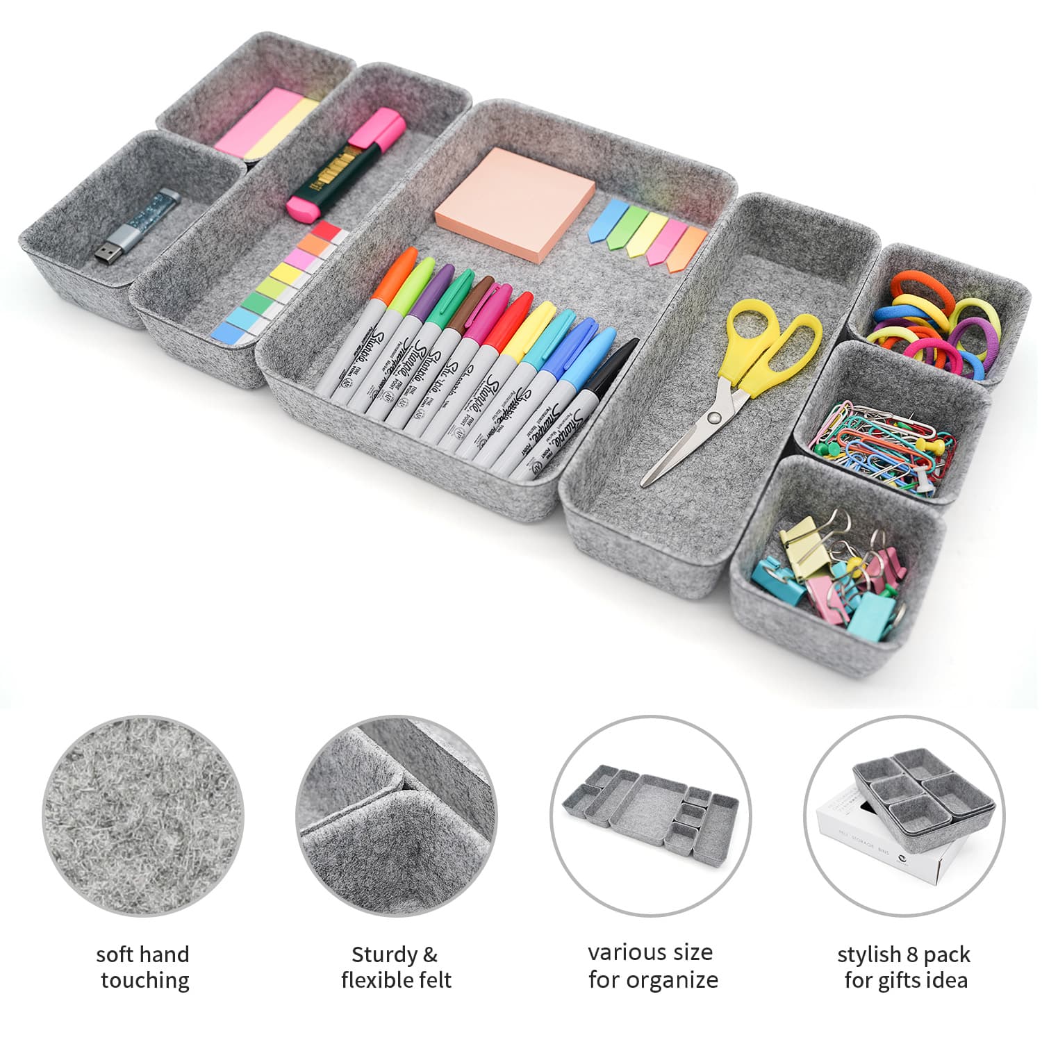 Welaxy Felt 8 Piece Drawer Organizer Tray Set | Soft Storage | Michaels
