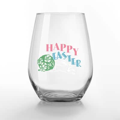 15oz. Happy Easter Vintage Bunny Printed Stemless Wine Glass | Michaels