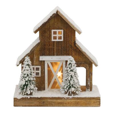 14" Brown LED Flocked Winter Barn Display | Michaels
