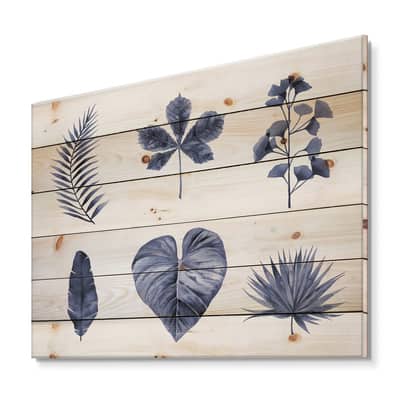 Designart - Abstract Blue Set Of Plant Leaves - Traditional Print on ...