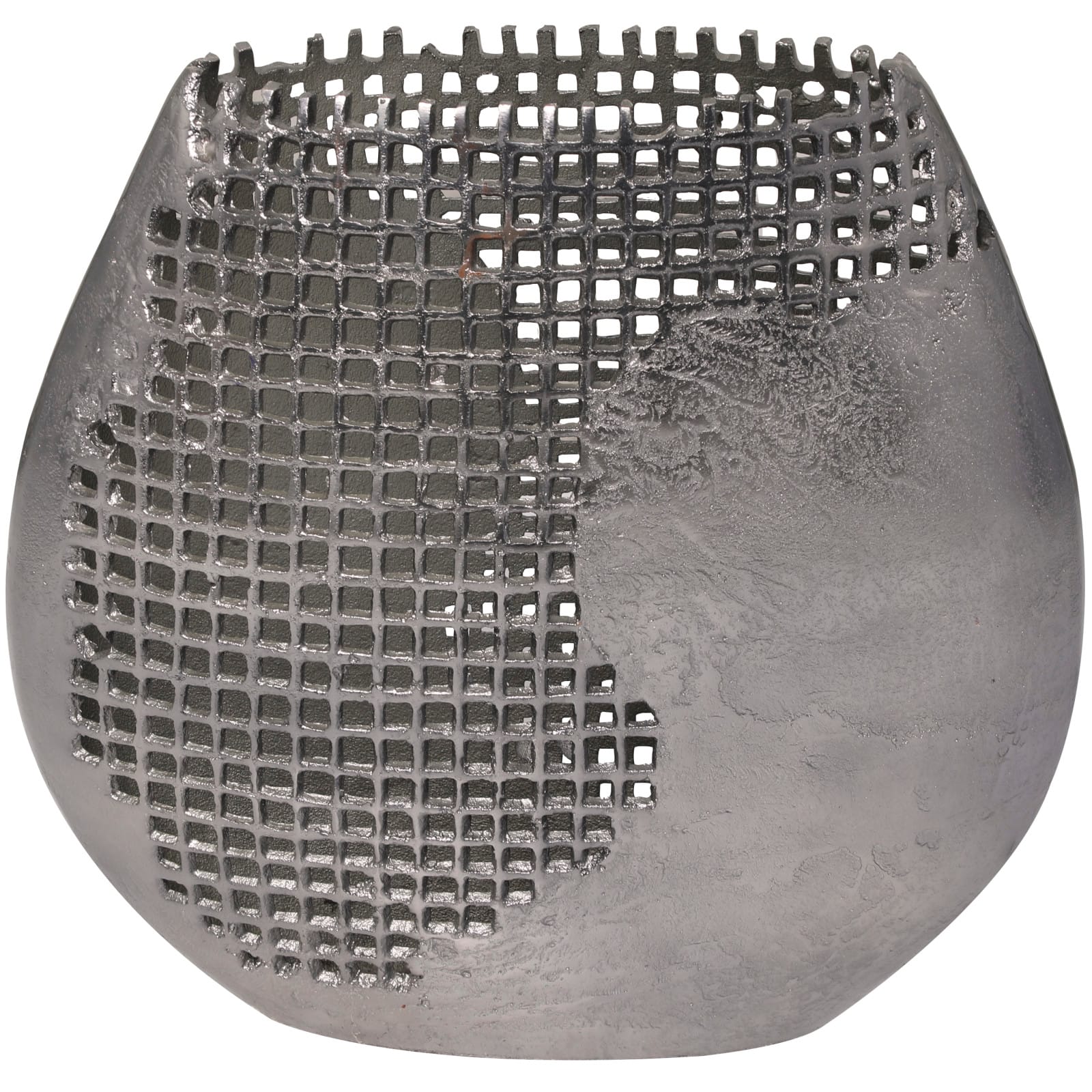 15" Dark Gray Aluminum Grid Inspired Abstract Vase with Open Frame ...