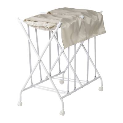 Honey Can Do White/Natural Double Bounce Back Hamper with Wheels and ...