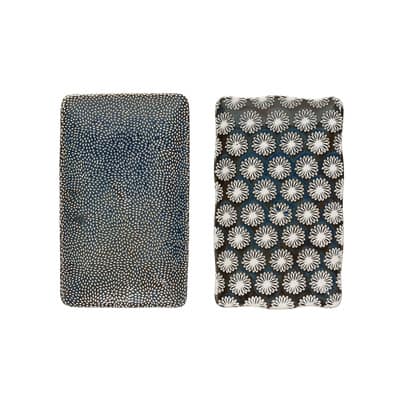 8" Blue & White Rectangle Stoneware Plate Set | Michaels