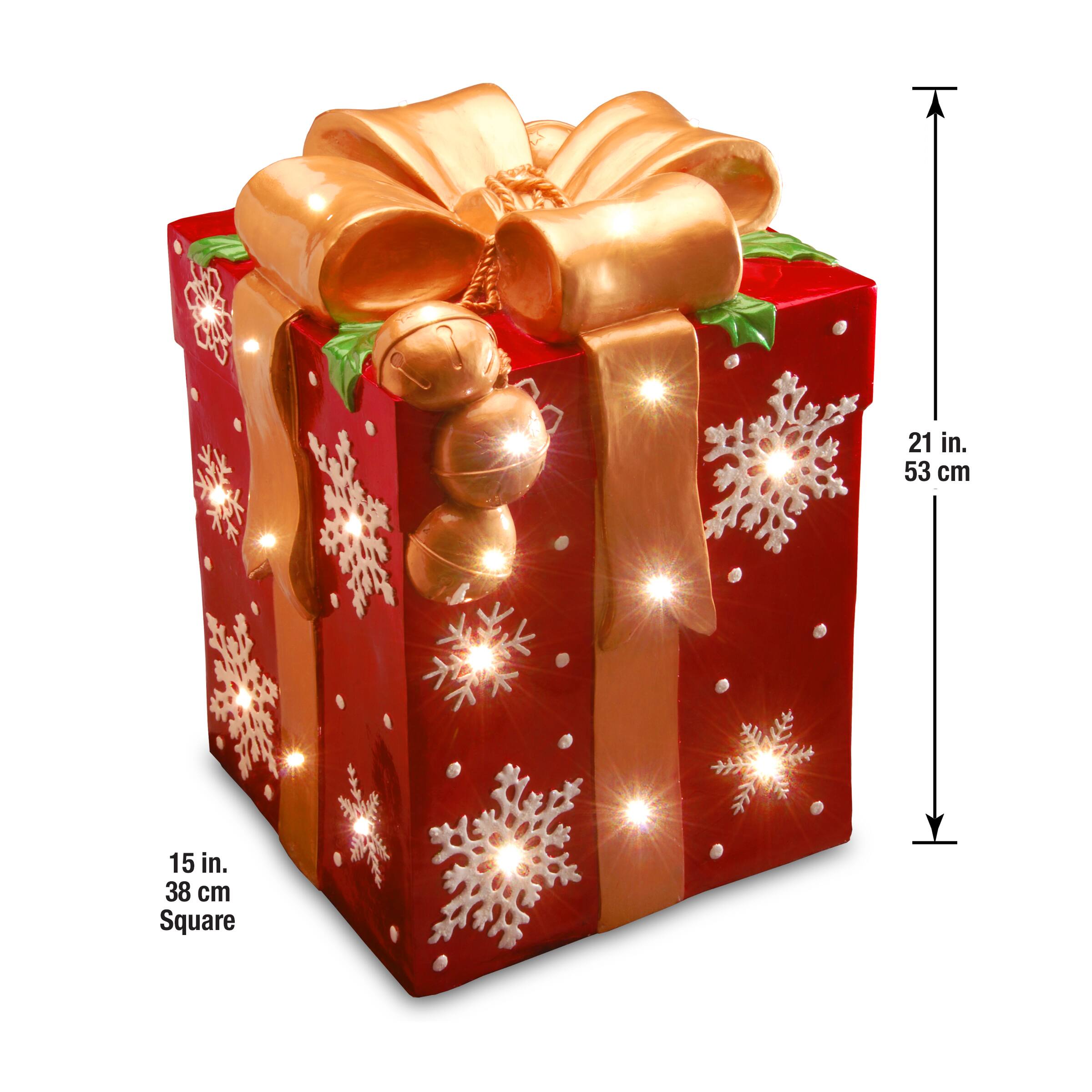 21.25" Red Gift Box Decoration, White LED Lights | Michaels