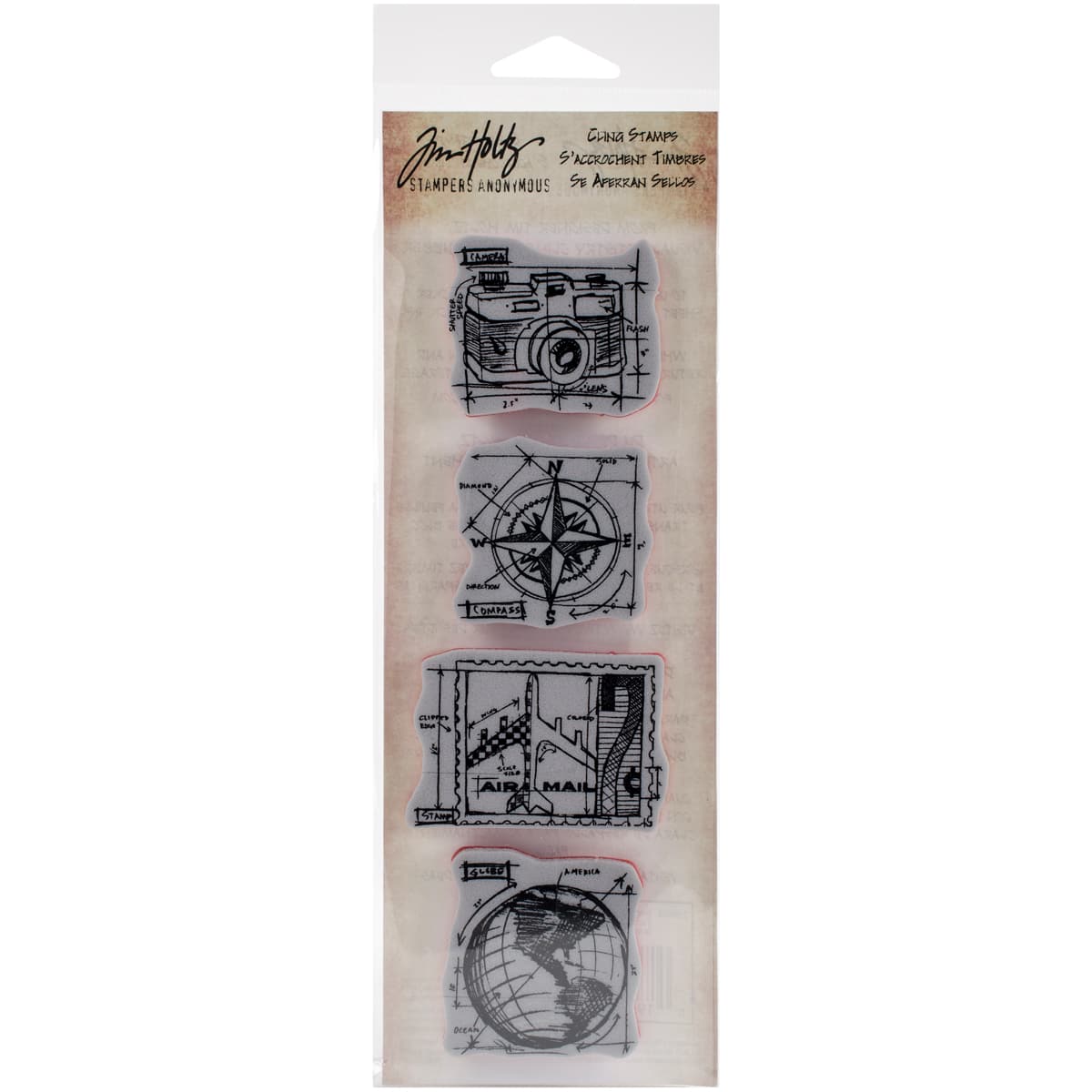 Stampers Anonymous Tim Holtz® Mini Blueprints Strip Travel Cling Stamps ...