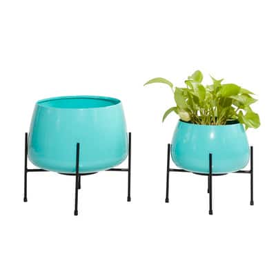 Metal Round Contemporary Planter Set, Color: Teal | Michaels