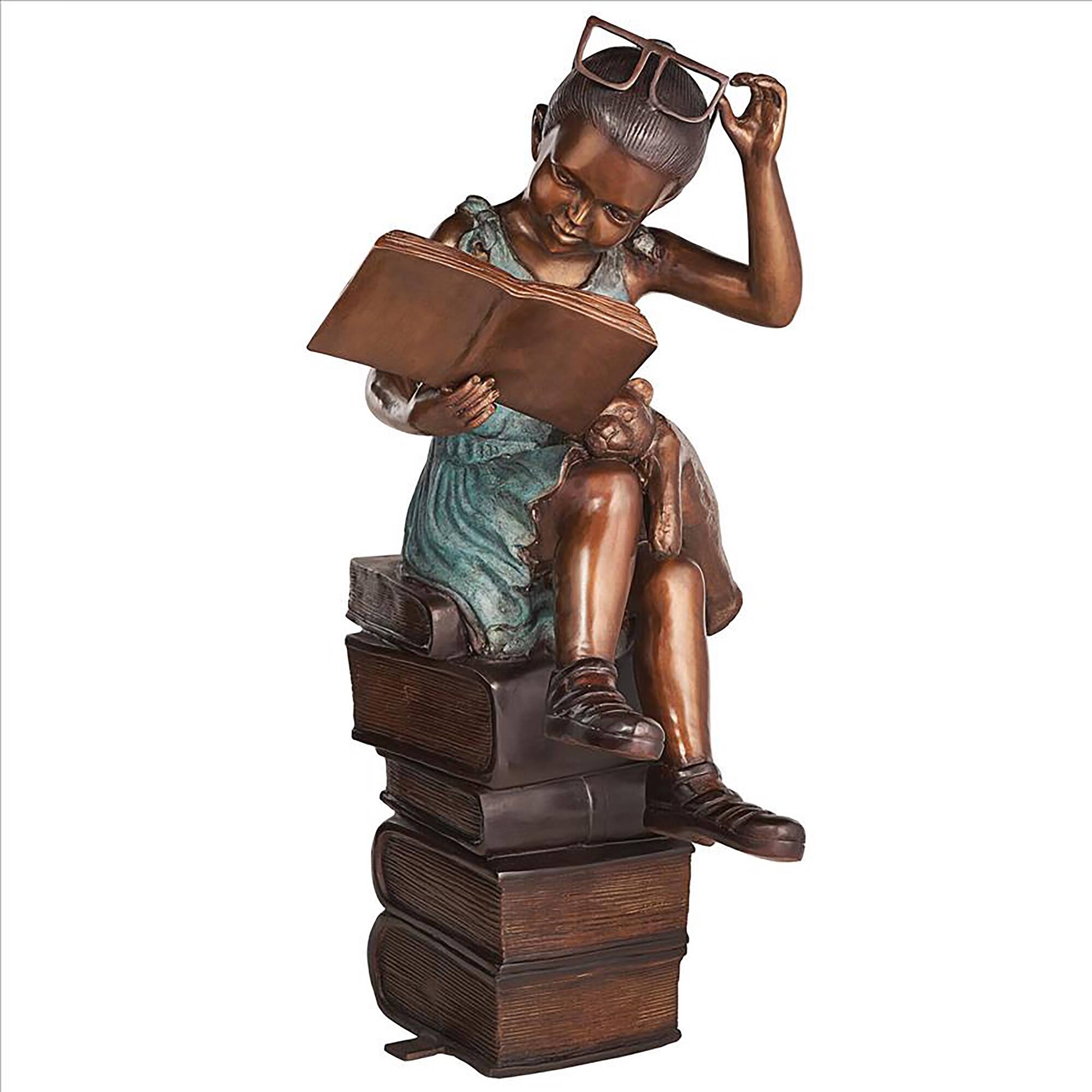 Design Toscano 38" Book Loving Betty Reading Girl Bronze Garden Statue ...