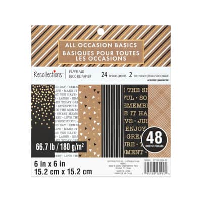 6" x 6" All Occasion Basics Paper Pad by Recollections™, 48 Sheets ...