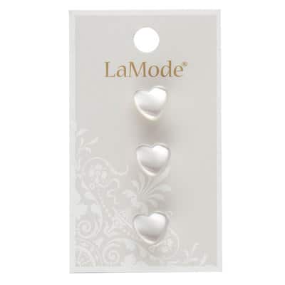 LaMode 7/16" Pearlescent White Heart Buttons, 3ct. | Michaels