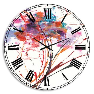 Designart Abstract Handpainted Red Flowers Traditional Wall Clock ...